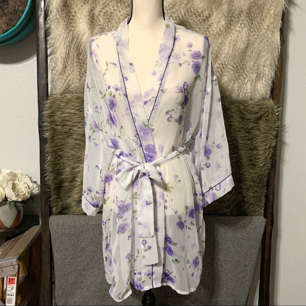 Frederick’s Of Hollywood Floral Chiffon Robe - Gem
